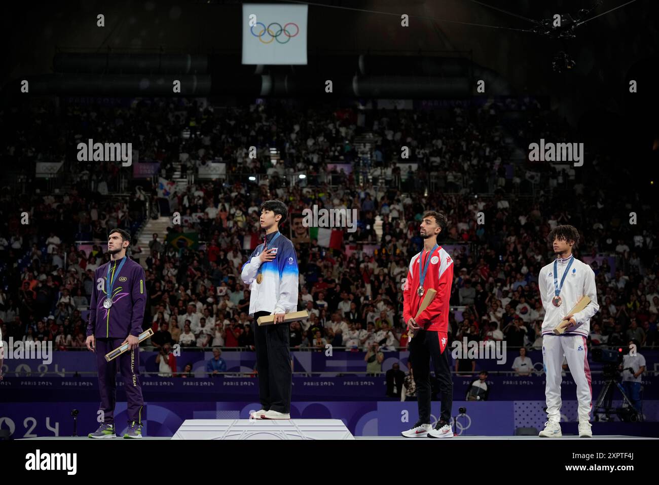 Korea's Taejoon Park, second left, winner of the gold medal in a men's ...