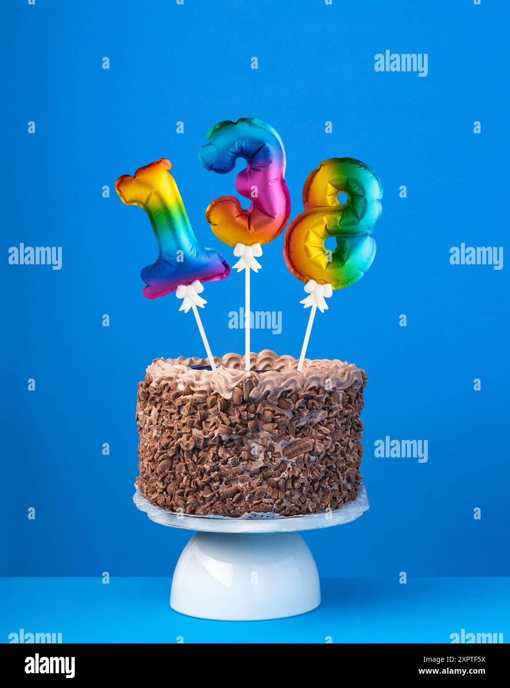 Birthday cake with balloon number 138 - Invitation card on blue ...