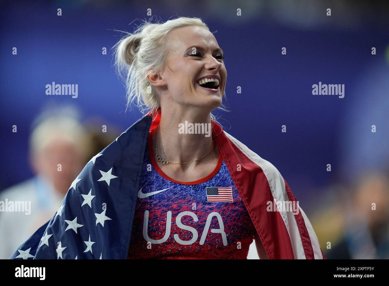 Katie Moon, of the United States, celebrates winning silver in the ...