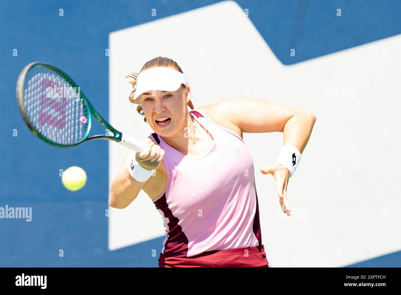TORONTO, ON - AUGUST 07: Anna Blinkova of Russia hits a shot during her ...