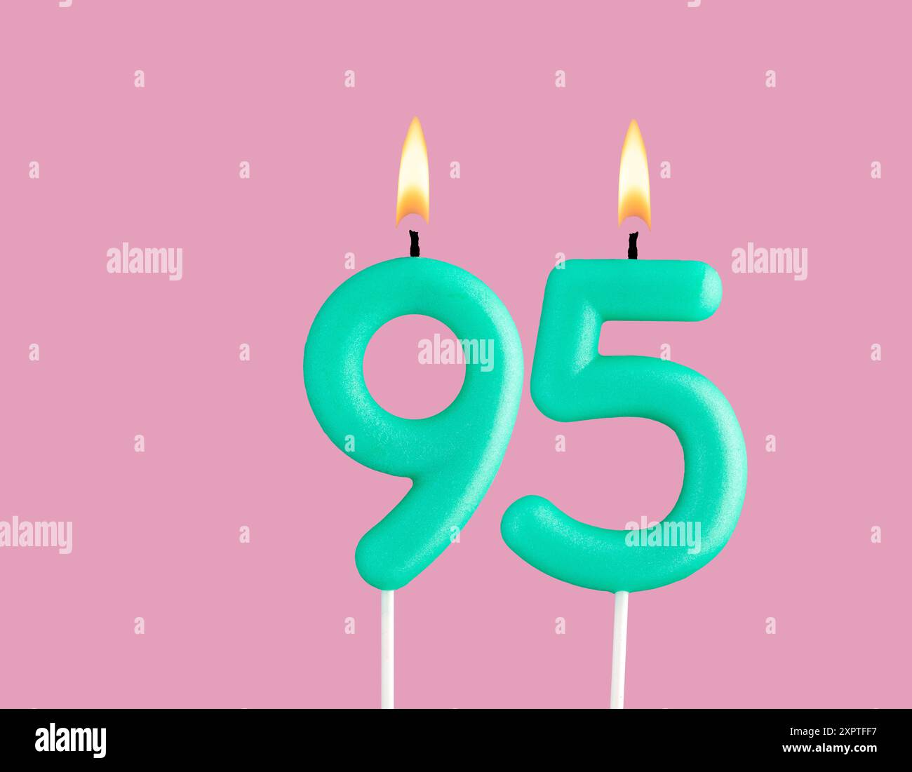 Birthday card with green number 95 candle - Pastel pink background ...