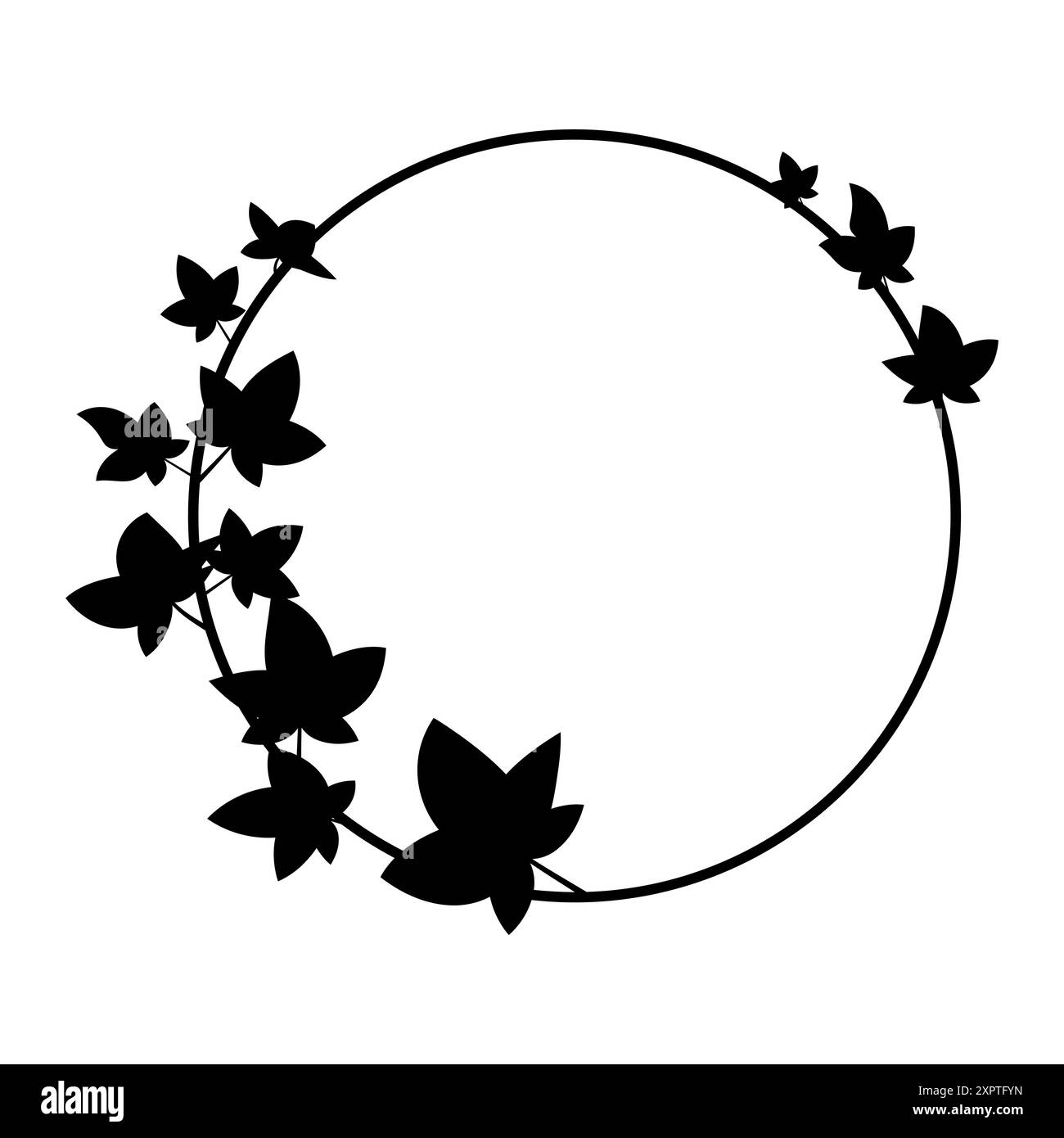 Circular ivy frame. Black silhouette leaves. Minimalist wreath design ...