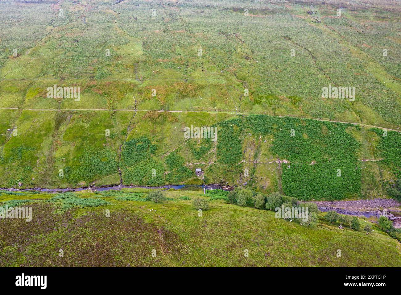Aerial view of the smallest Bothy shelter in the UK (Grwyne Fawr ...