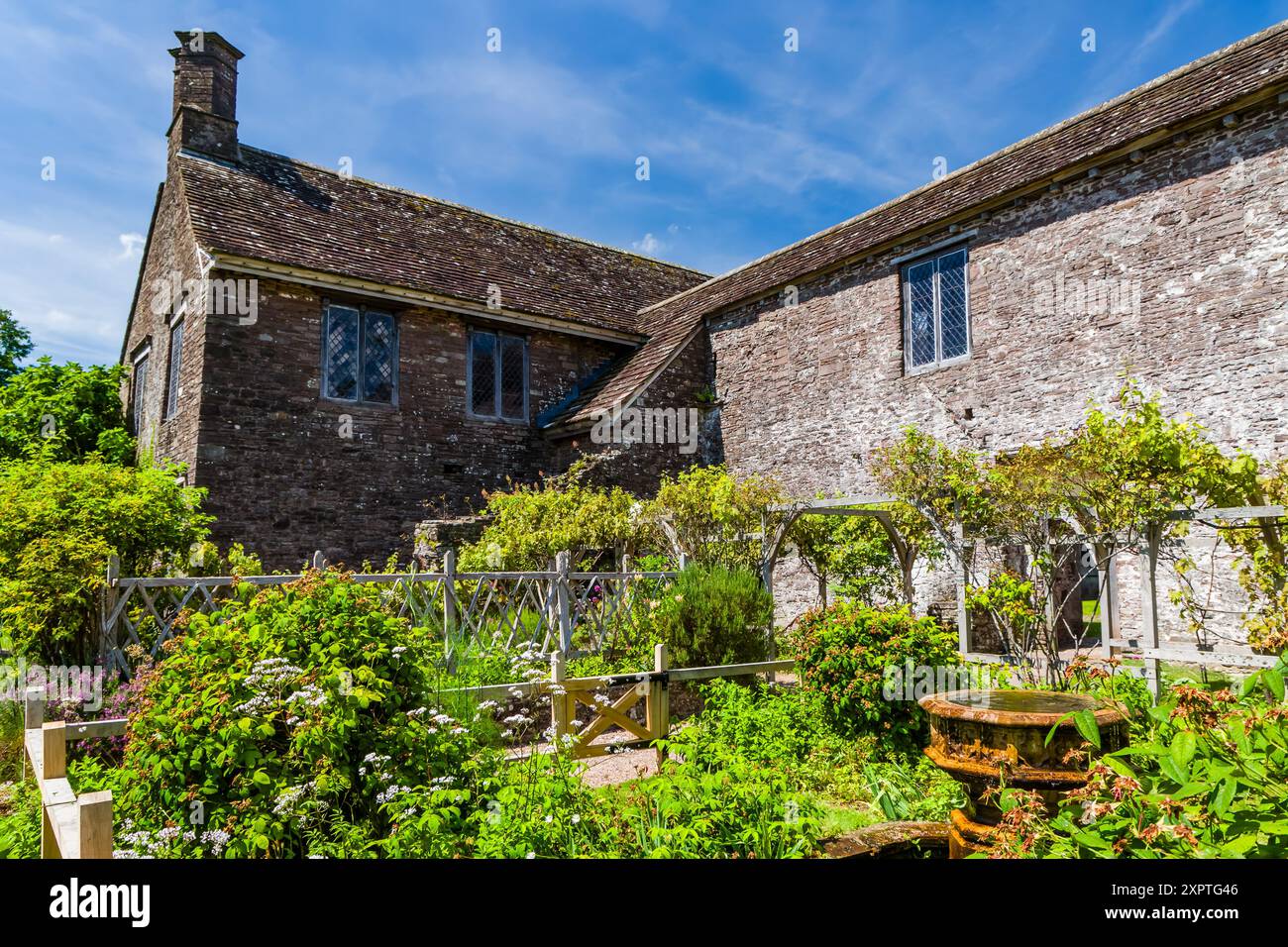 Gardens of the medieval fortified manor house of Tretower Court in Mid ...