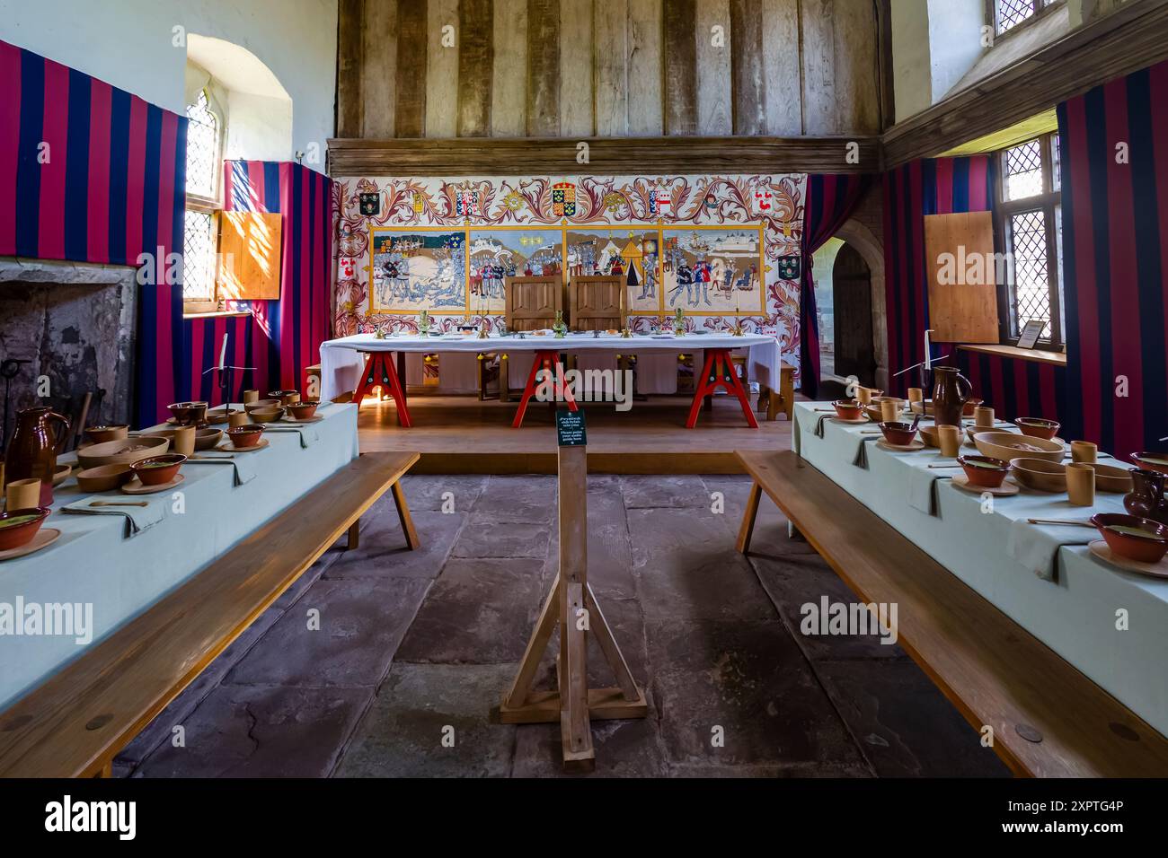 Banquet hall of the medieval fortified manor house of Tretower Court in ...