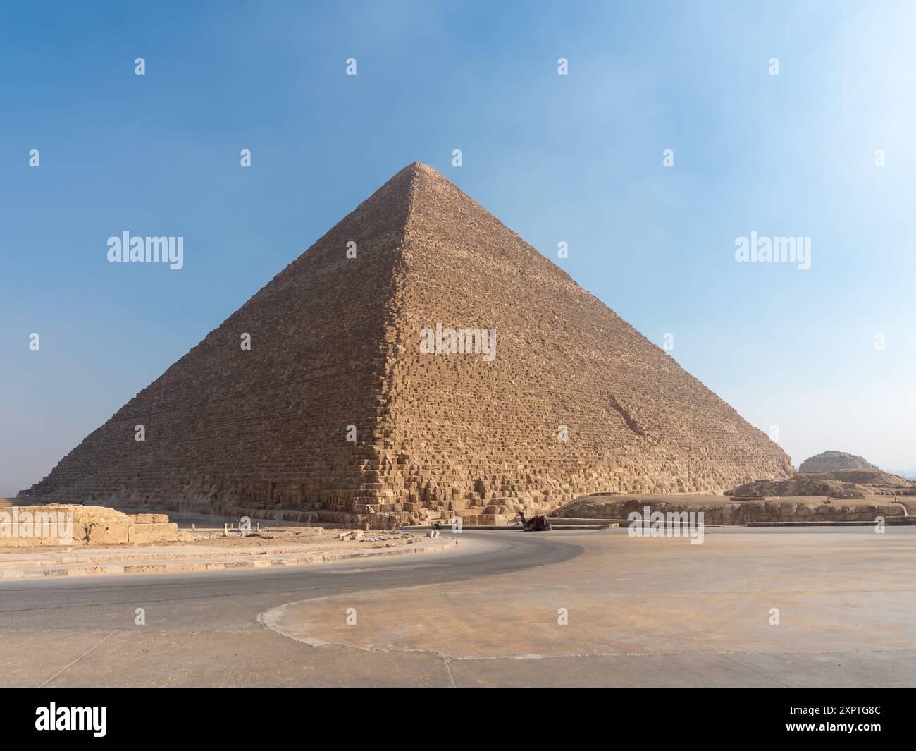 Panoramic view of the Pyramids of Giza Keops with a camel in El Cairo ...