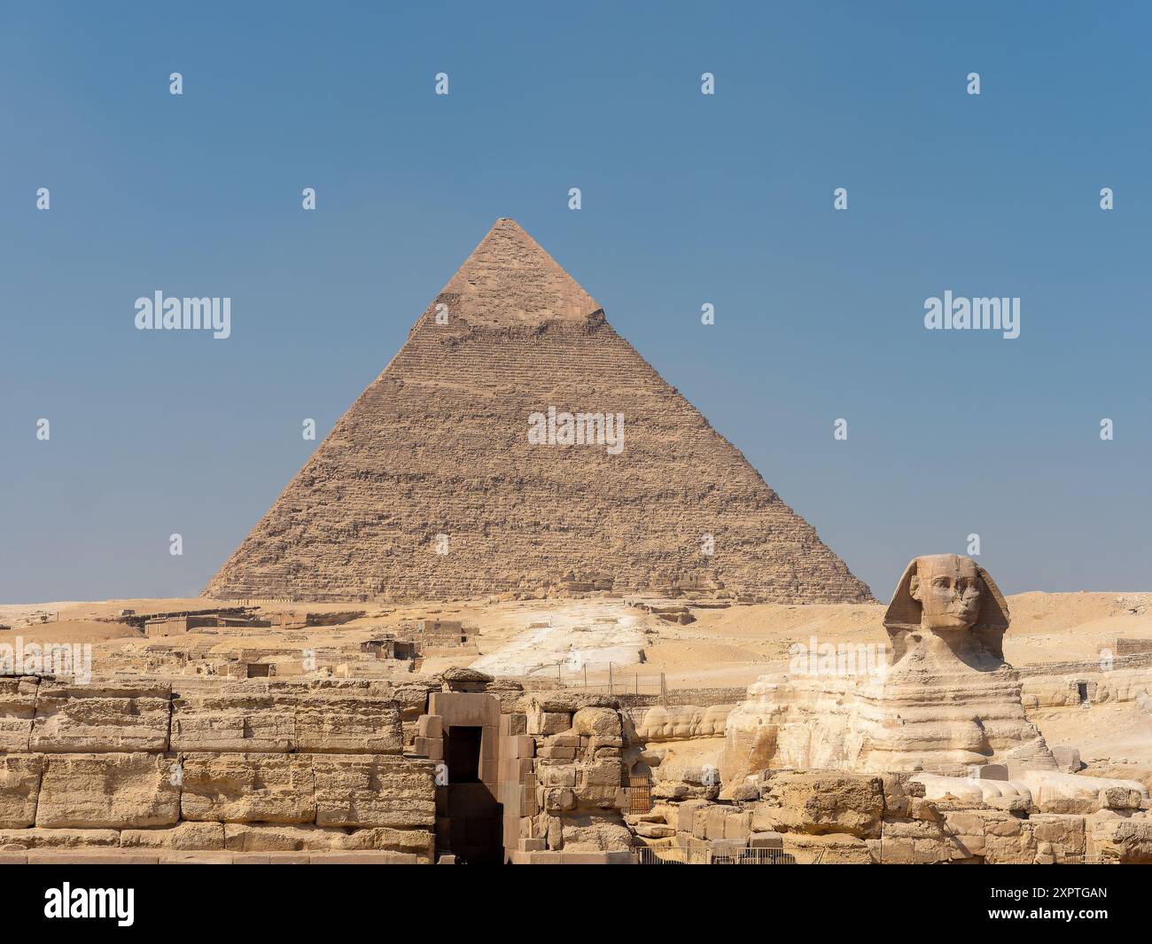 Panoramic view of the great Sphinx of Giza sculpted in limestone rock ...