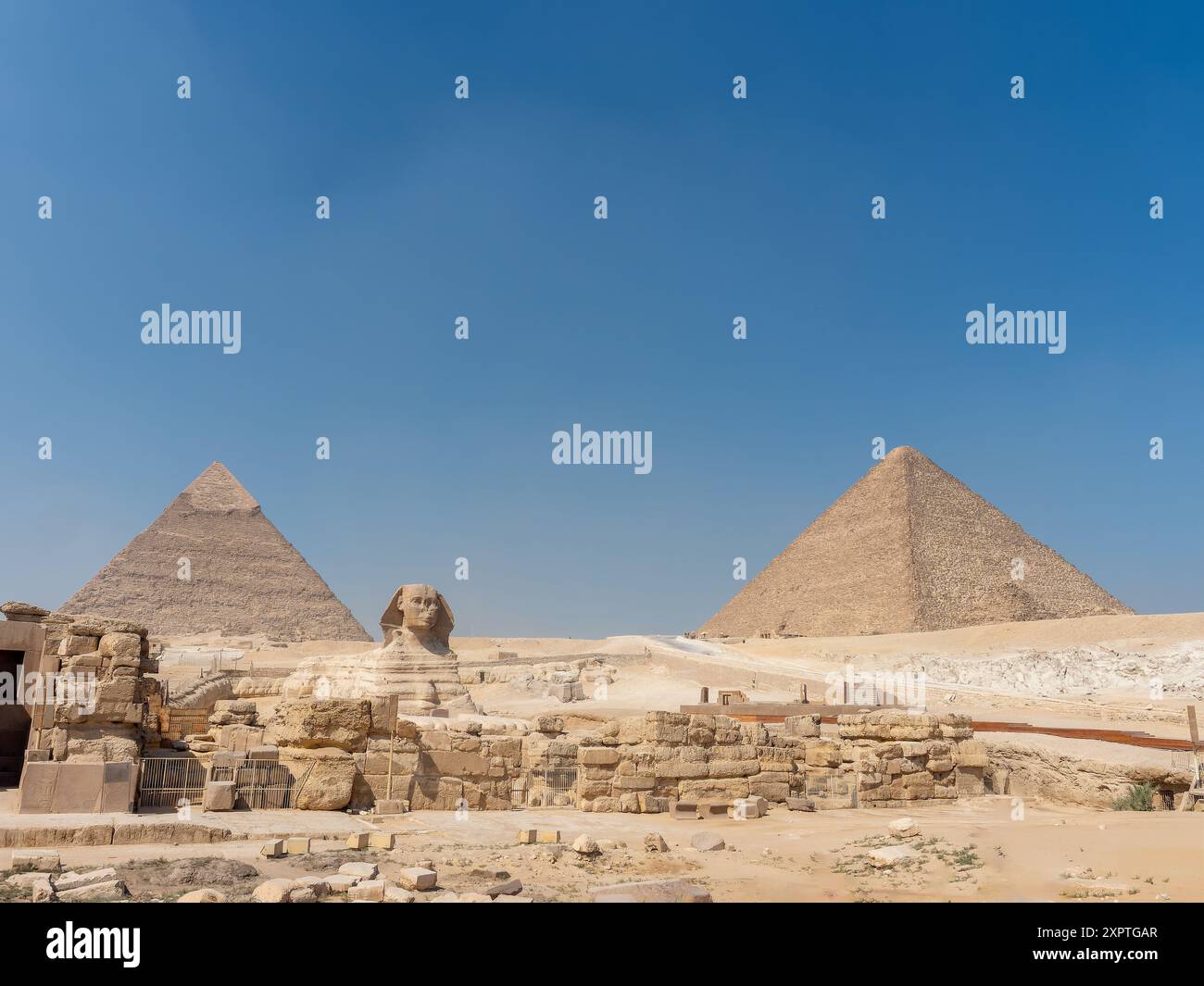 Panoramic view of the great Sphinx of Giza sculpted in limestone rock ...