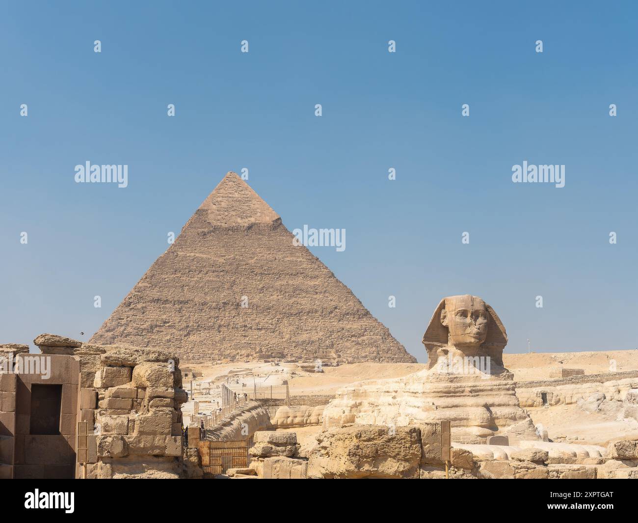 Panoramic view of the great Sphinx of Giza sculpted in limestone rock ...
