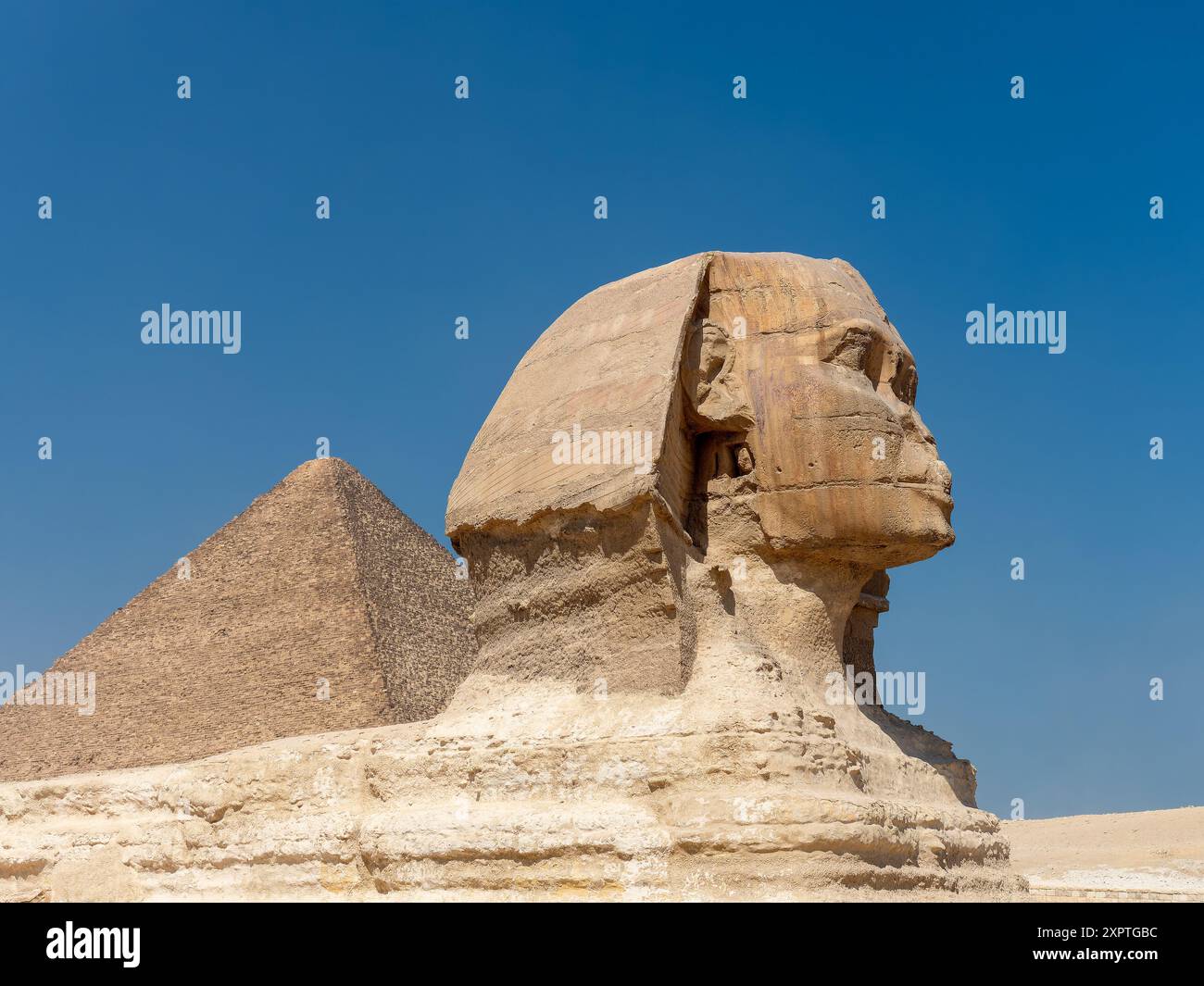 Panoramic view of the great Sphinx of Giza sculpted in limestone rock ...