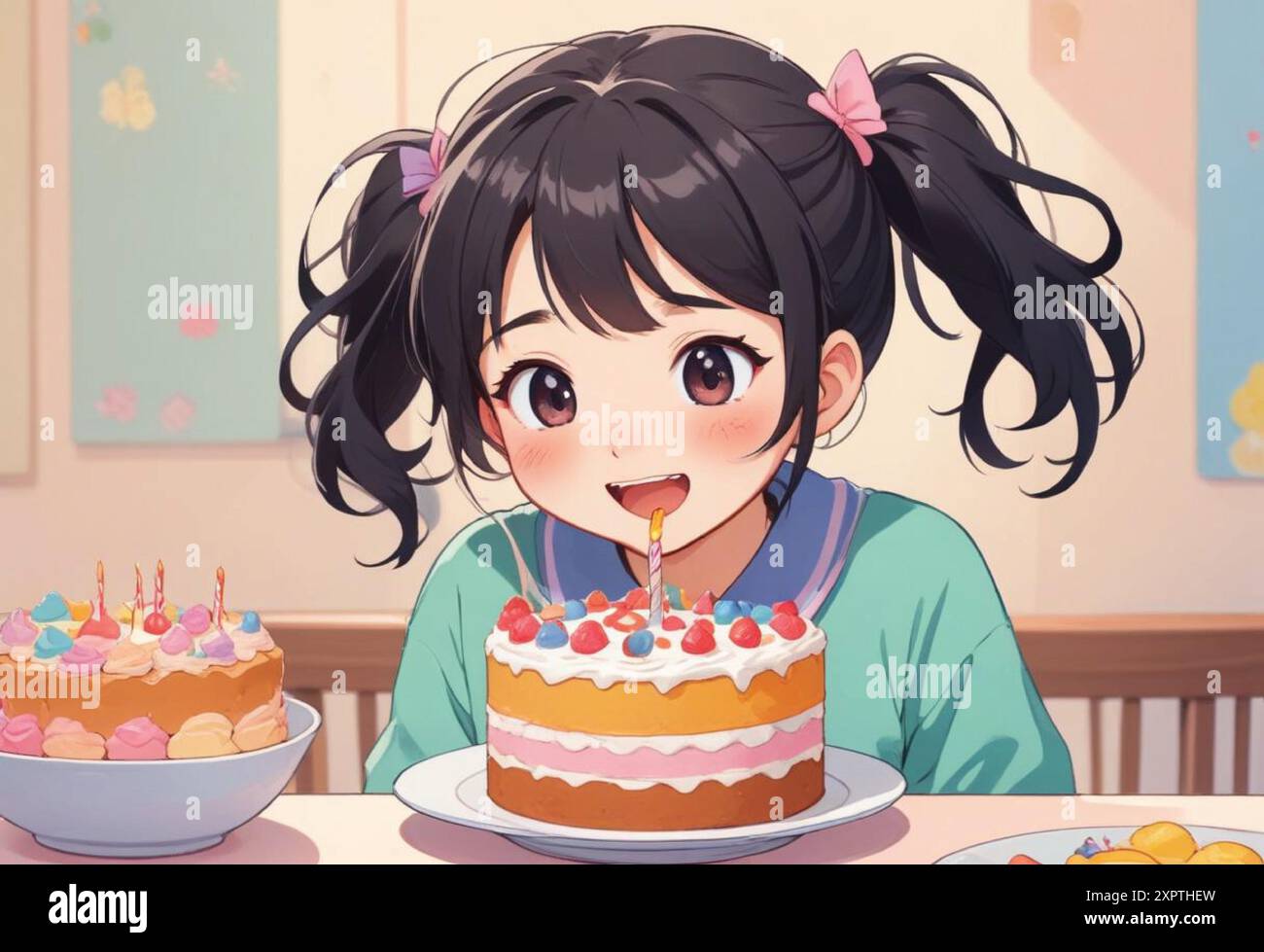 Cute kawai girl strawberry dessert vector illustration, suitable for ...