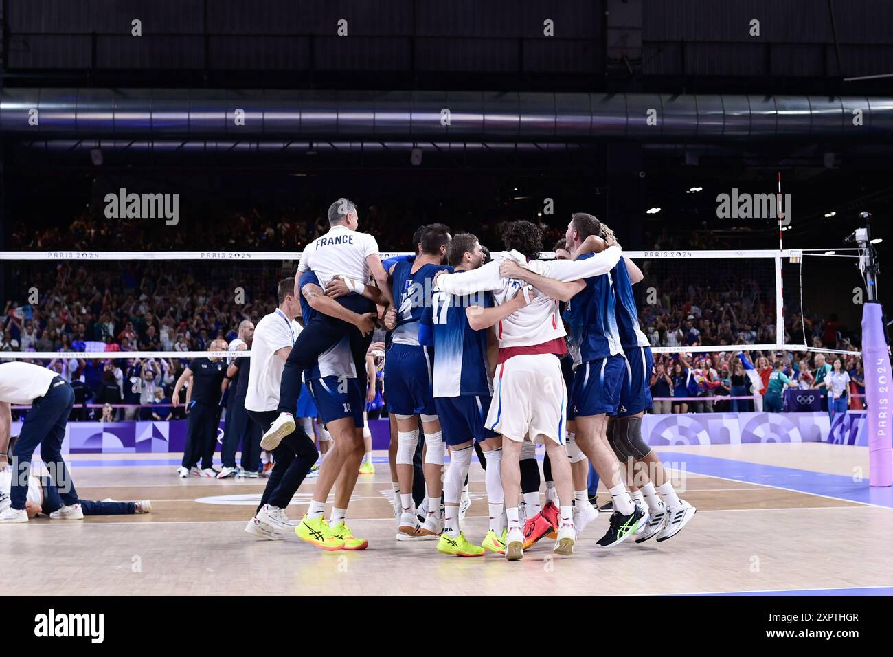 Paris, France. 07th Aug, 2024. France players celebrate, Volleyball ...