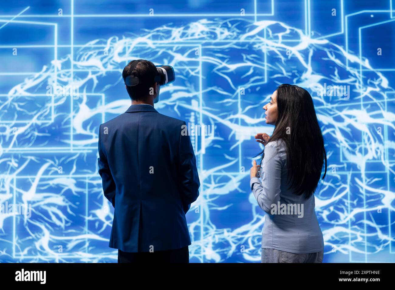 It Staff Members Using Vr Headset And Artificial Intelligence Computing