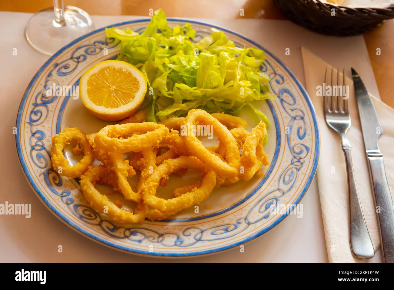 Crispy squid rings in batter Roman style. Traditional spanish dish ...