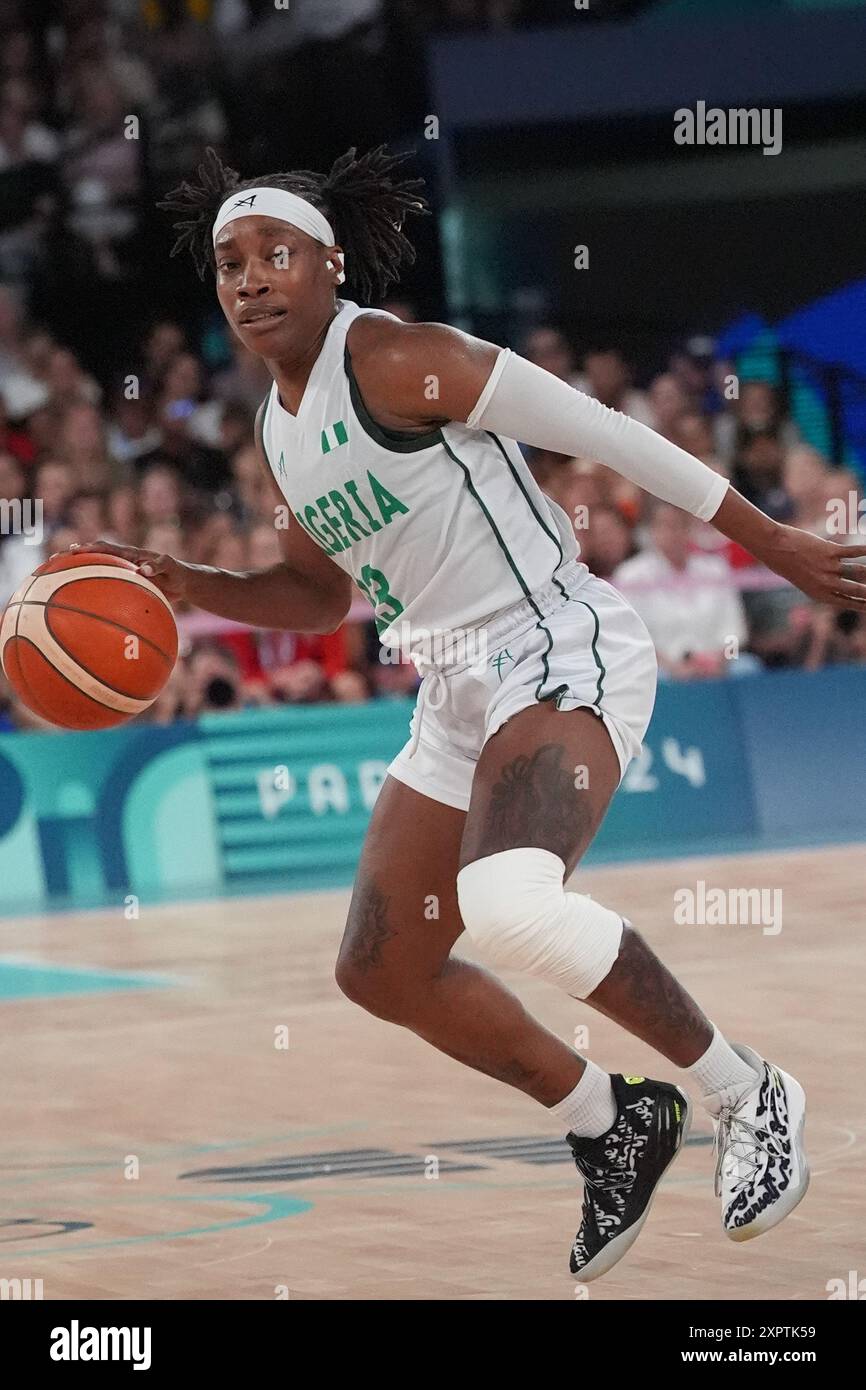 Paris, France. 07th Aug, 2024. Ezinne Kalu of Nigeria (23) drives up ...
