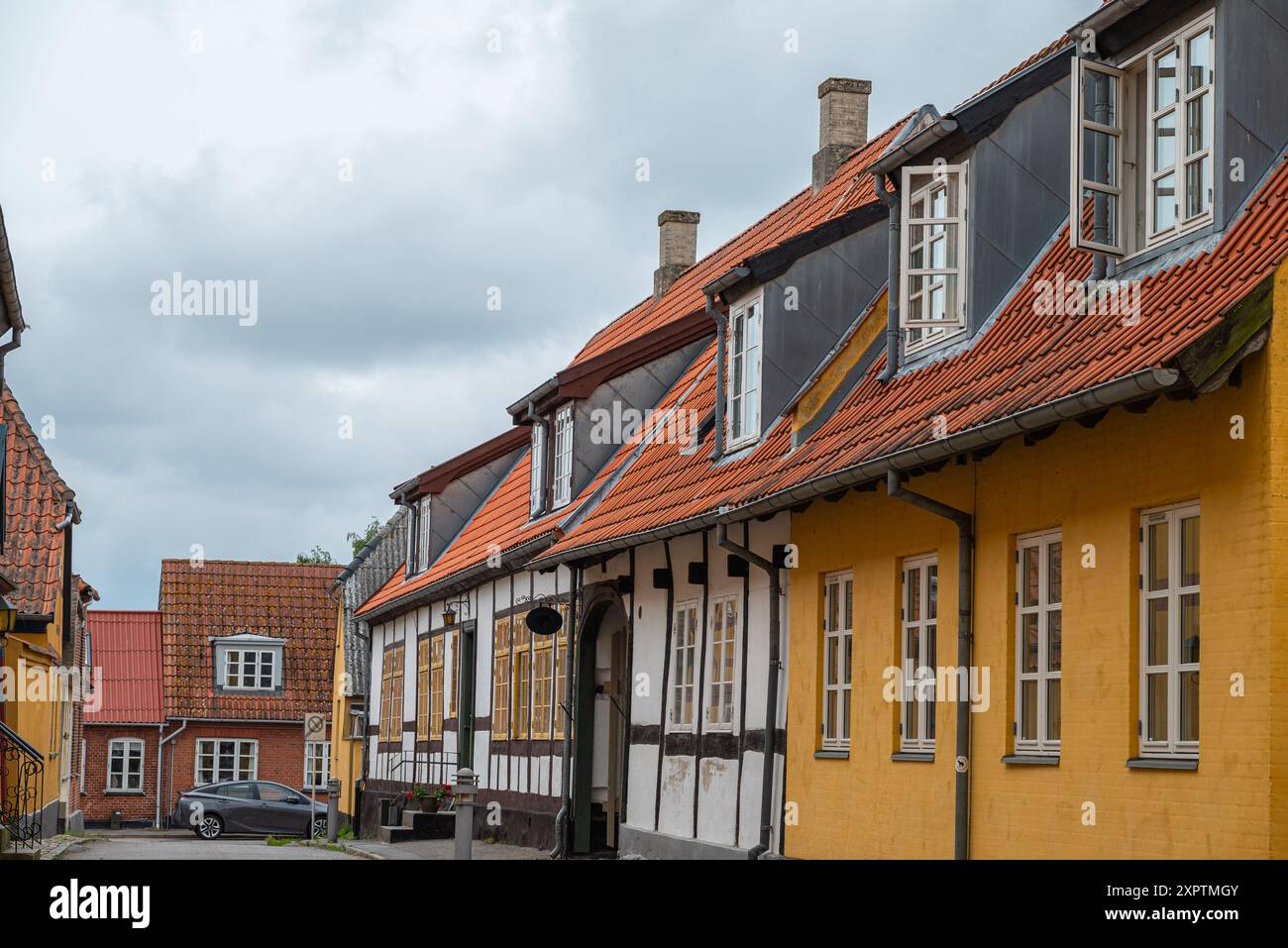 buildings near the street in town of Stege on island of Mon in denmark ...