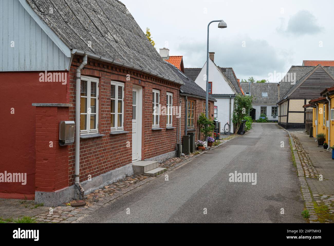 buildings near the street in town of Stege on island of Mon in denmark ...