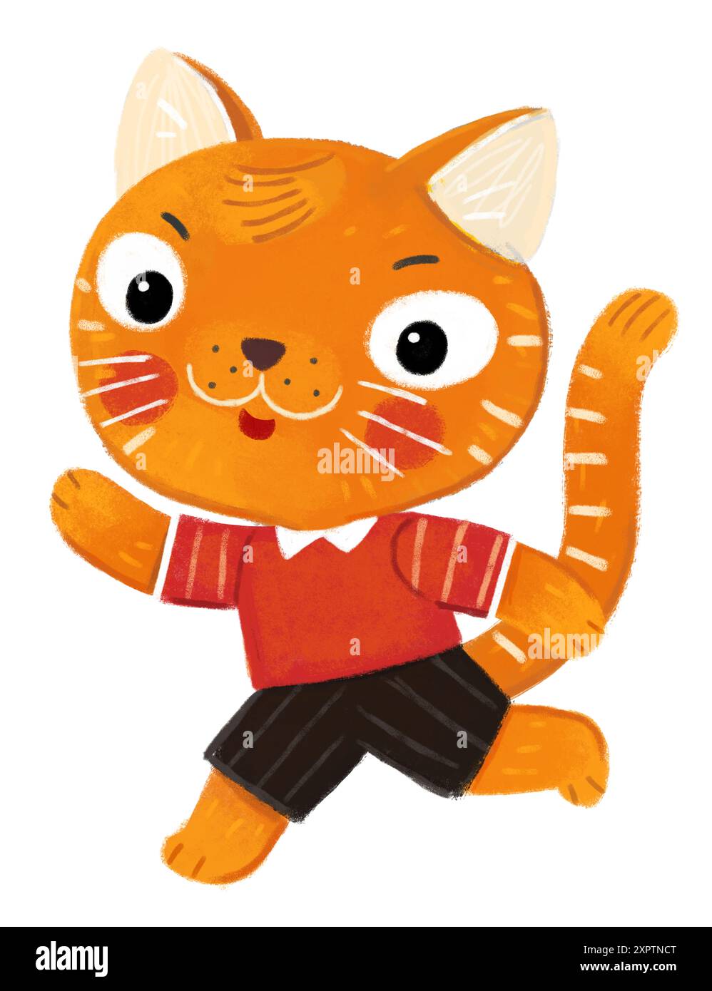 cartoon scene with young cat pupil from school or kindergarten kid ...