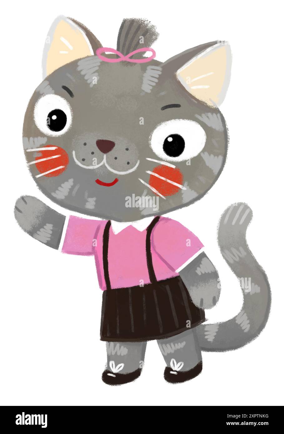 cartoon scene with young cat pupil from school or kindergarten kid ...