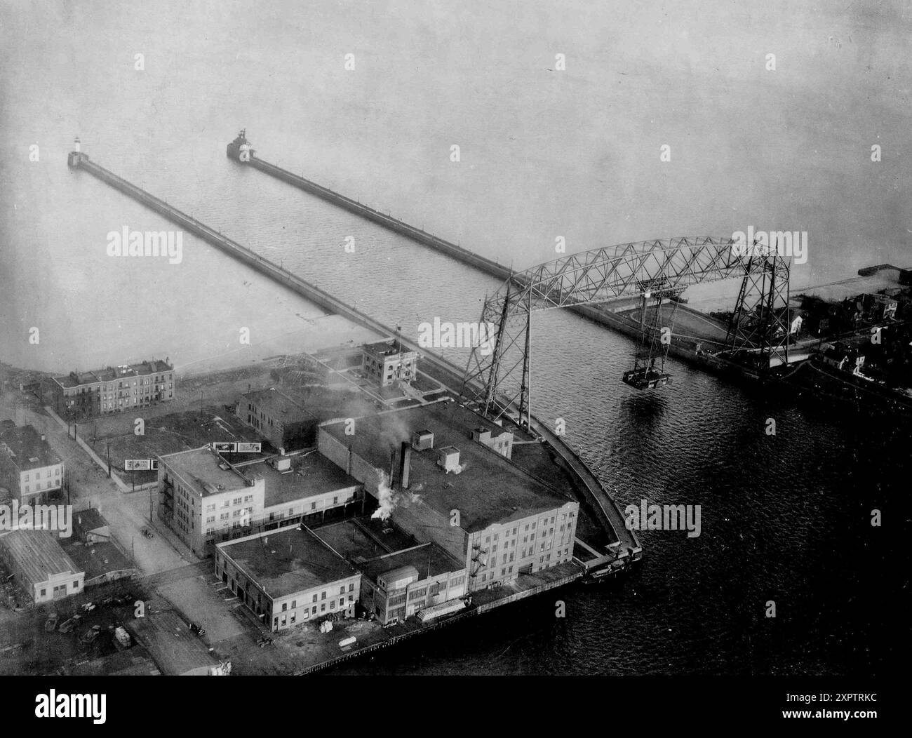 Aerial view of Duluth Harbor Basin, the main business section and ...