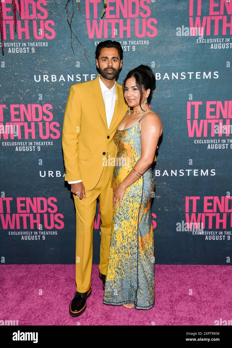 Hasan Minhaj, left, and wife Beena Patel attend the world premiere of "It Ends with Us" at AMC ...