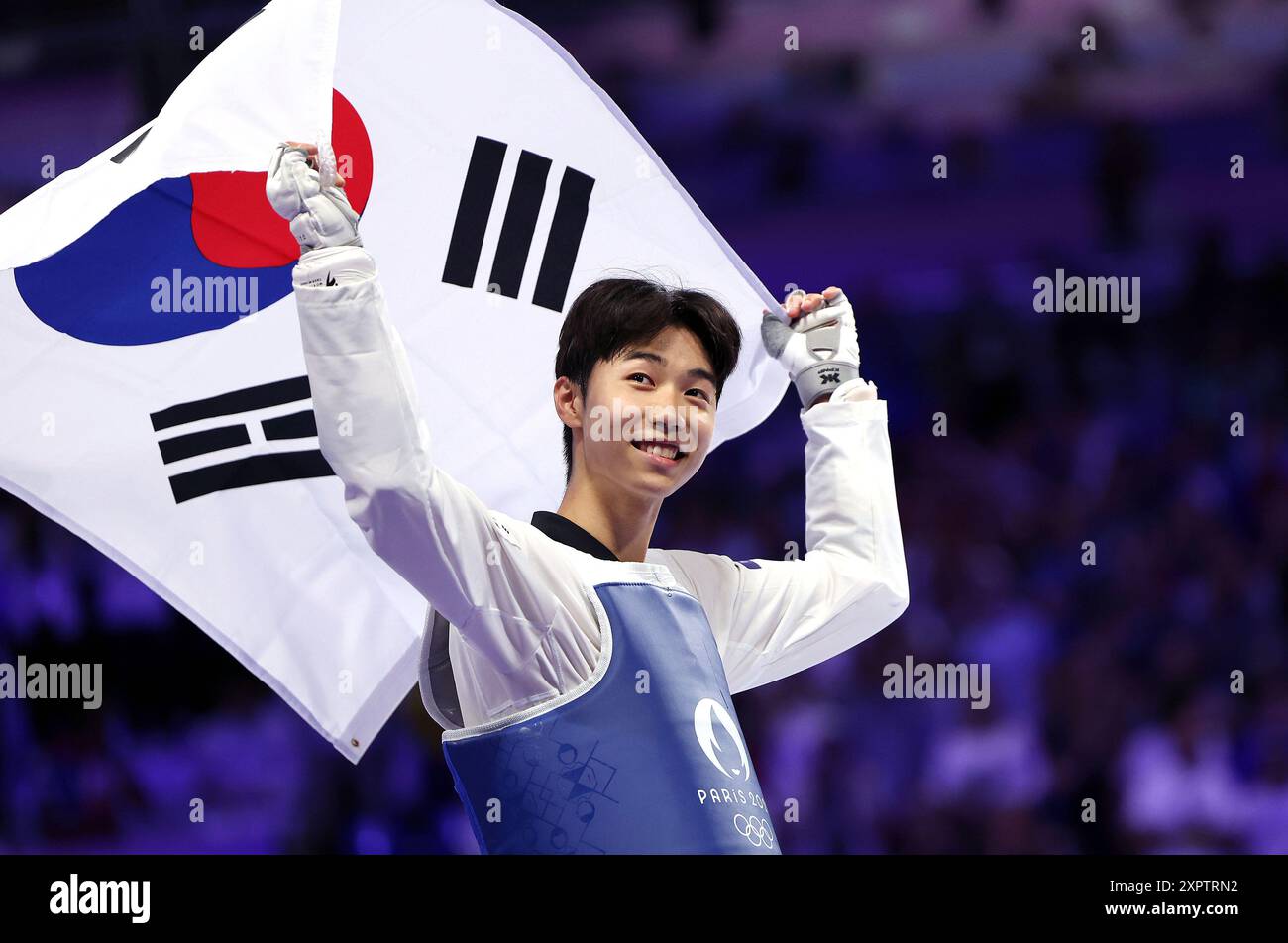 Paris, France. 7th Aug, 2024. Park Taejoon of South Korea celebrates ...