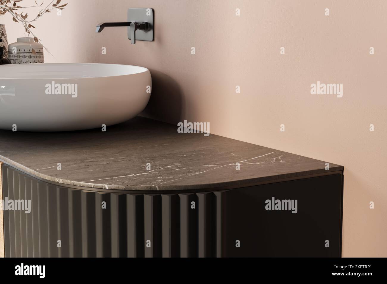 empty gray vanity counter with ceramic washbasin and modern style ...