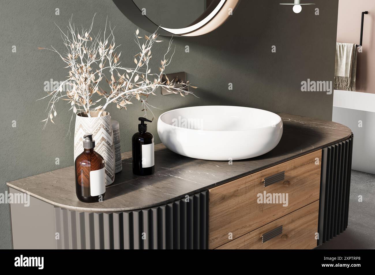 empty gray vanity counter with ceramic washbasin and modern style ...