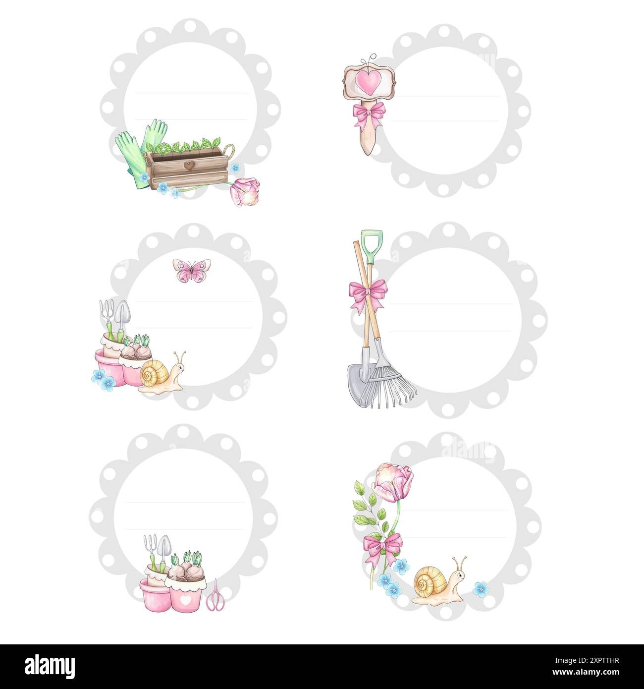 Watercolor clipart springtime farmer circle border, with garden tools ...