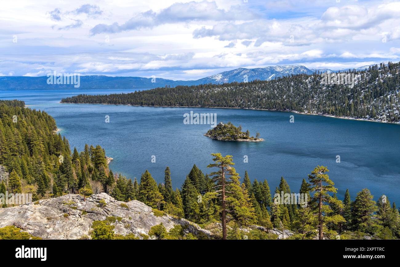 Emerald Bay - A panoramic overview of Emerald Bay on a stormy Spring ...