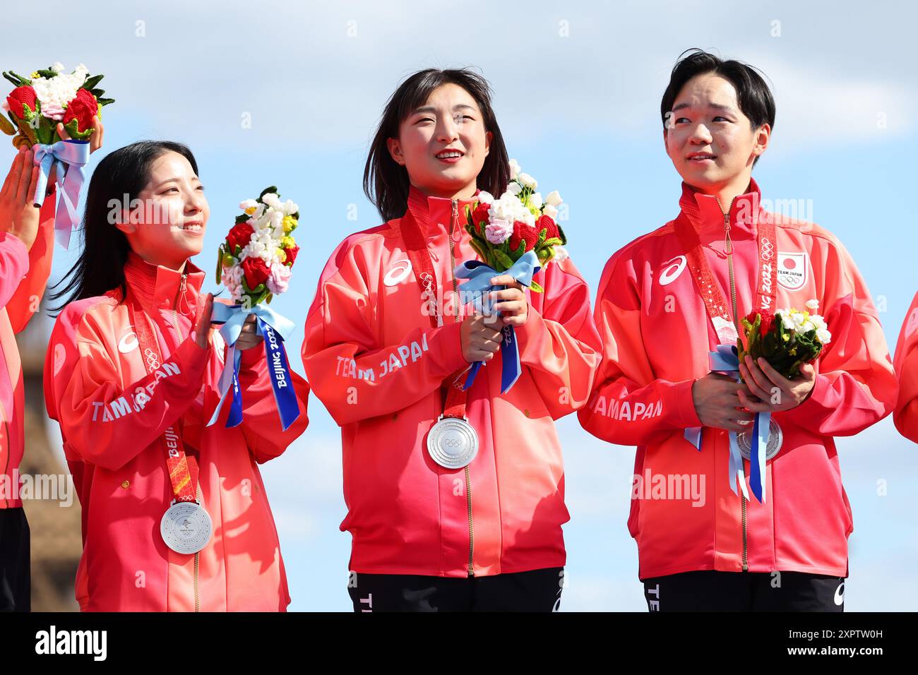 (L to R) Riku Miura, Kaori Sakamoto, Yuma Kagiyama (JPN), AUGUST 7 ...