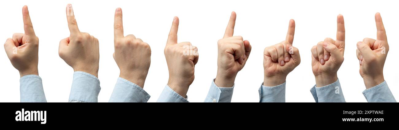 Hand with point finger up different views isolated on white studio ...