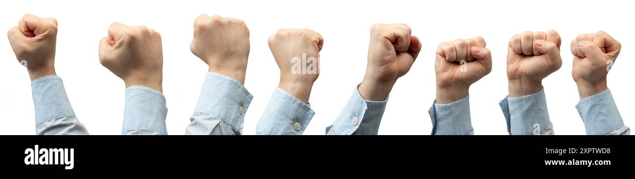 Hand in fist gesture different views isolated on white studio ...
