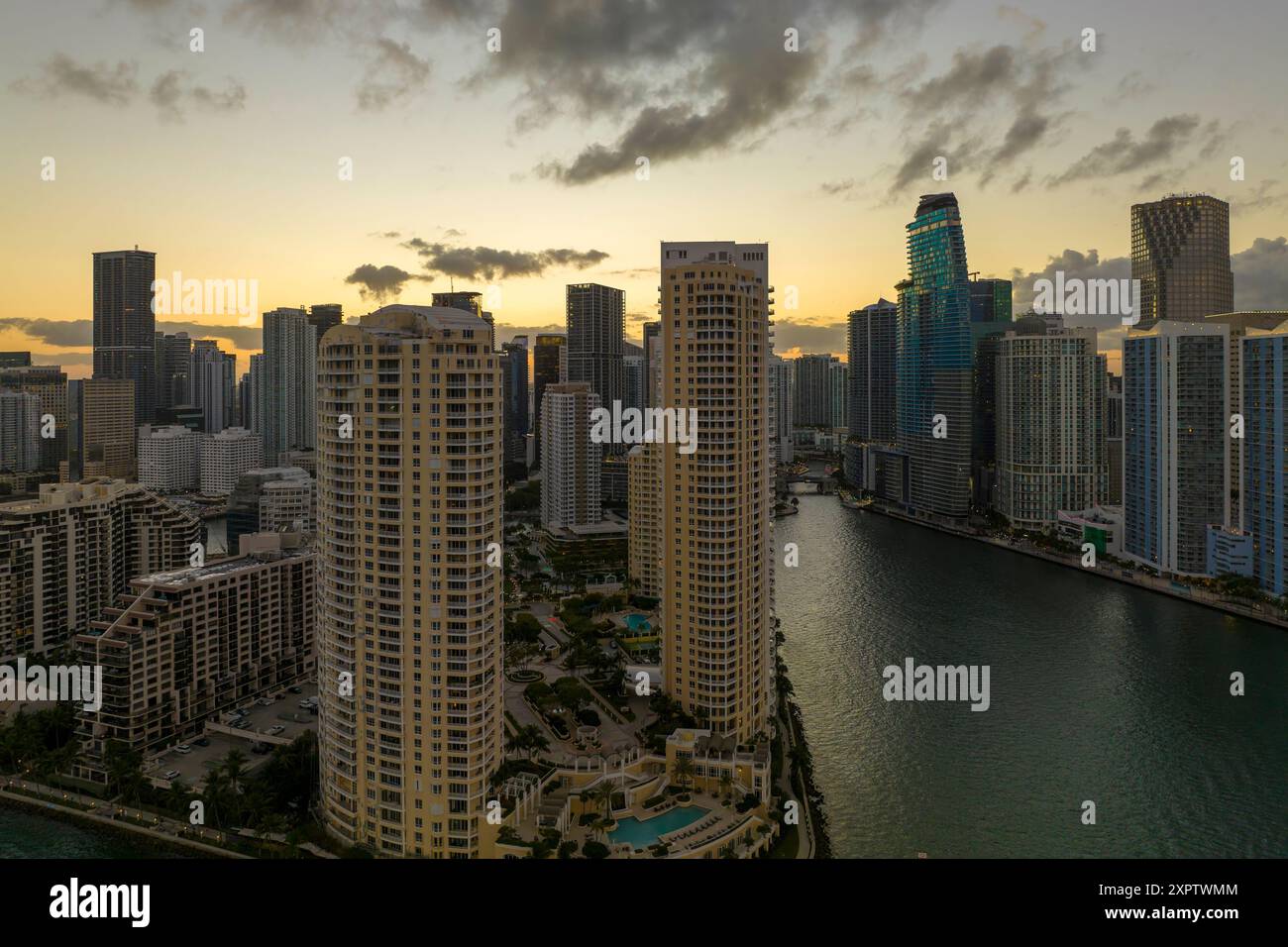 Aerial view of downtown district of of Miami Brickell in Florida, USA ...