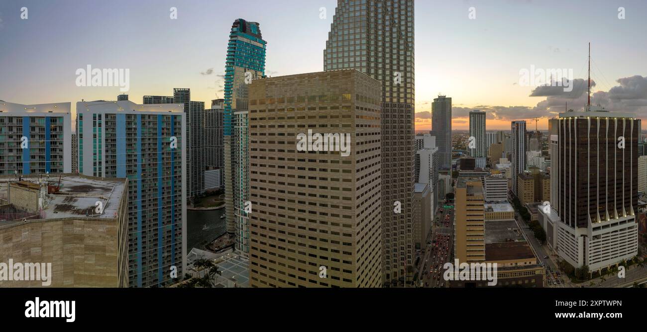Aerial view of downtown office district of of Miami Brickell in Florida ...