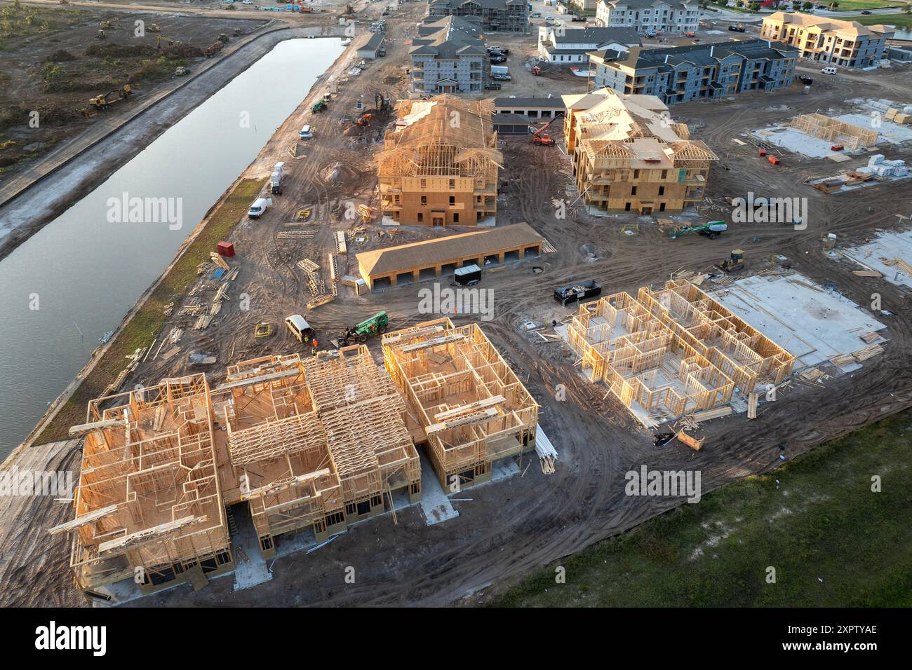 Apartment condos under construction. Development of residential housing ...