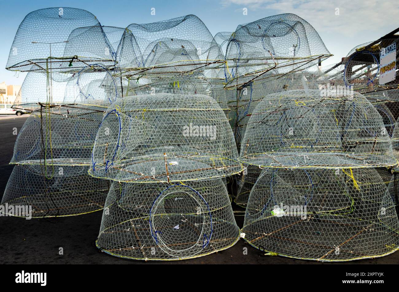 Traditional wire mesh fish trap used for fishing in Qatar Stock Photo ...