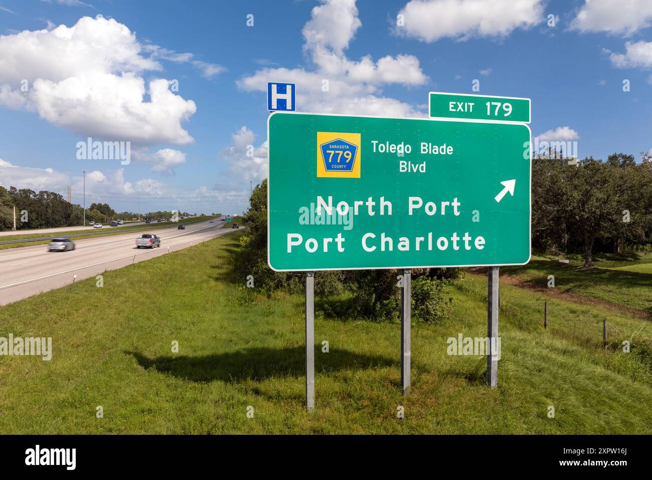 Freeway directional exit sign on interstate road in Florida, USA. I-75 ...