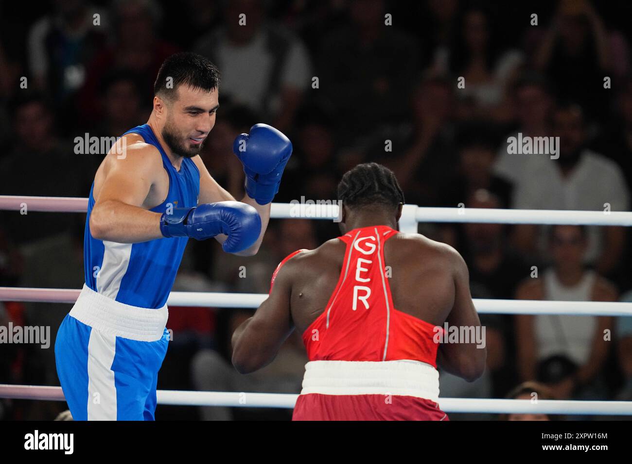 August 07 2024: Bakhodir Jalolov (Uzbekistan) during his Men's 92kg ...