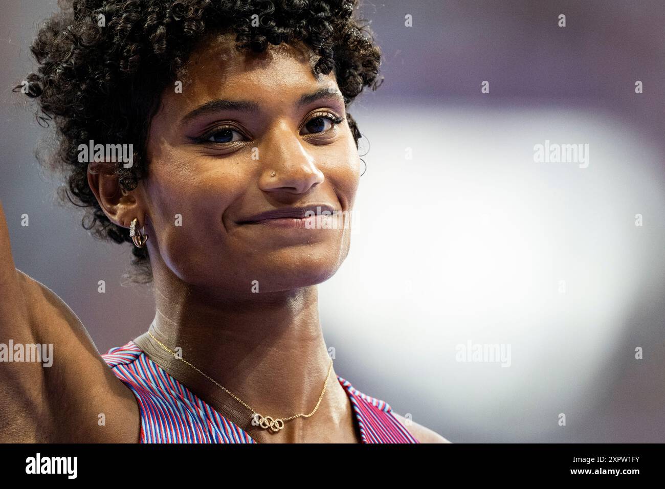 Anna Cockrell of, USA. , . ahead of competing in women's 400m hurdles ...