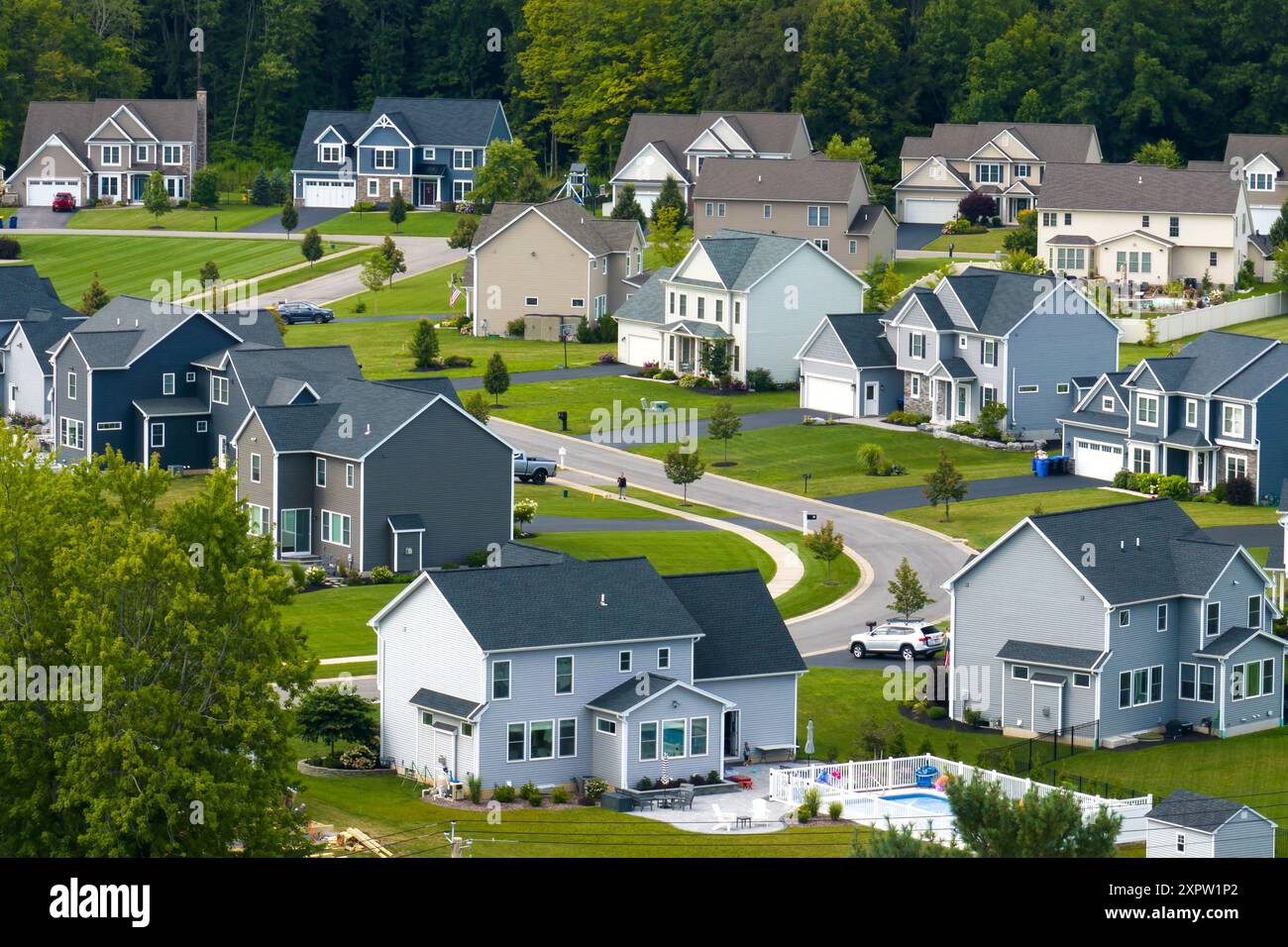 Low-density two story private homes in rural residential suburbs ...