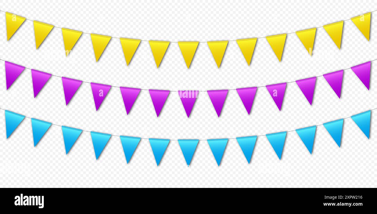 Colorful bunting flags, carnival party flags, festive pennants hanging ...