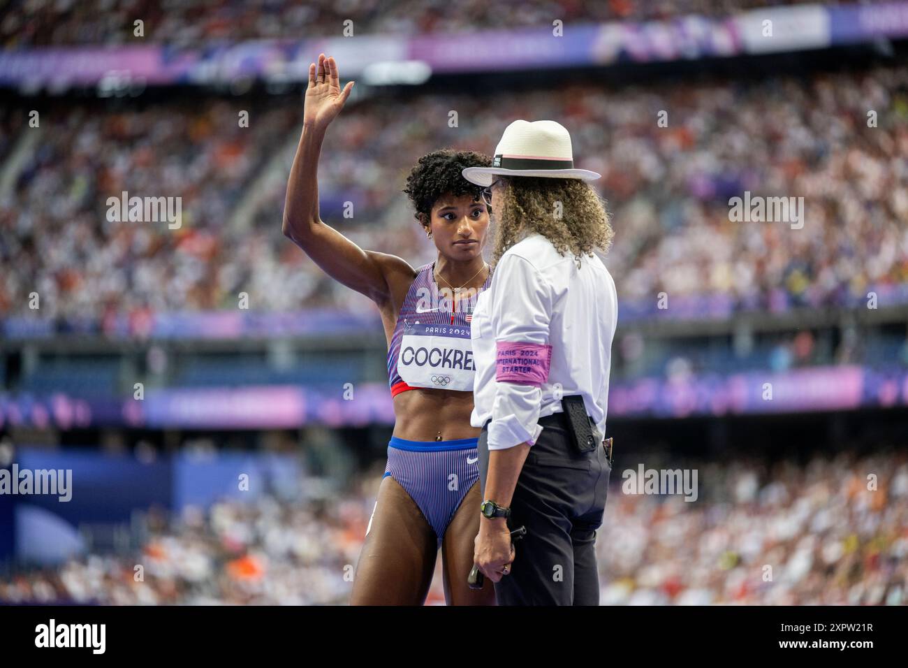 Anna Cockrell of, USA. , . and the starter ahead of competing in women ...