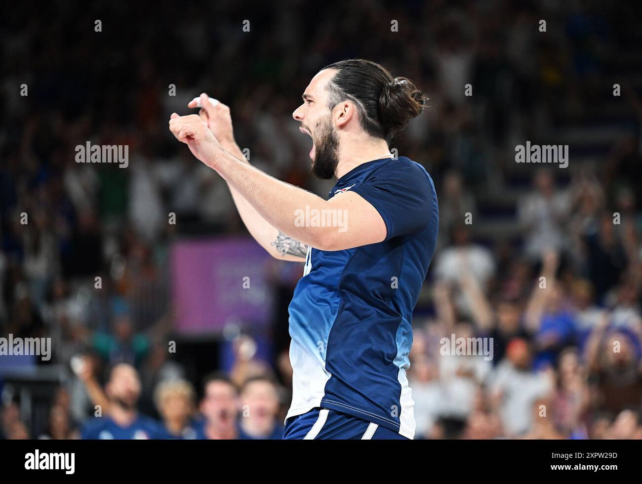 Paris, France. 7th Aug, 2024. Antoine Brizard of France celebrates ...