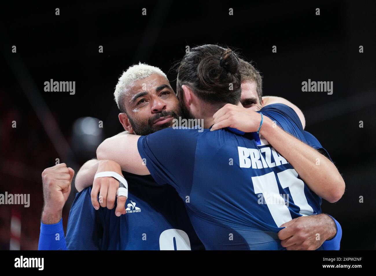 Paris, France. 7th Aug, 2024. Players of France celebrate after the men ...