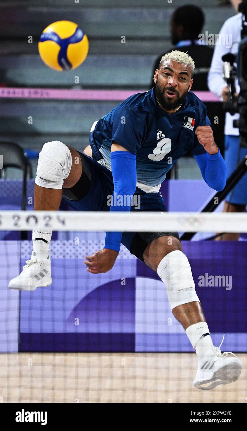 Paris, France. 7th Aug, 2024. Earvin Ngapeth of France competes during ...
