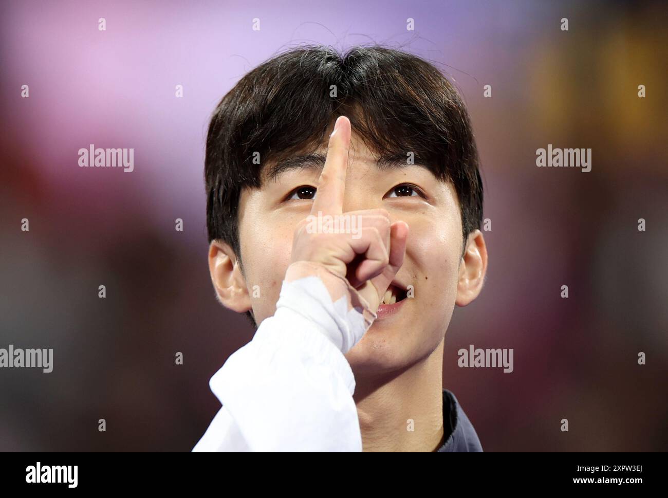 Paris, France. 7th Aug, 2024. Gold medalist Park Taejoon of South Korea ...