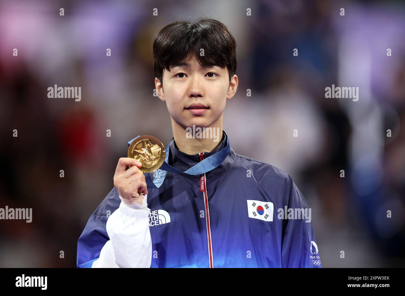 Paris, France. 7th Aug, 2024. Gold medalist Park Taejoon of South Korea ...