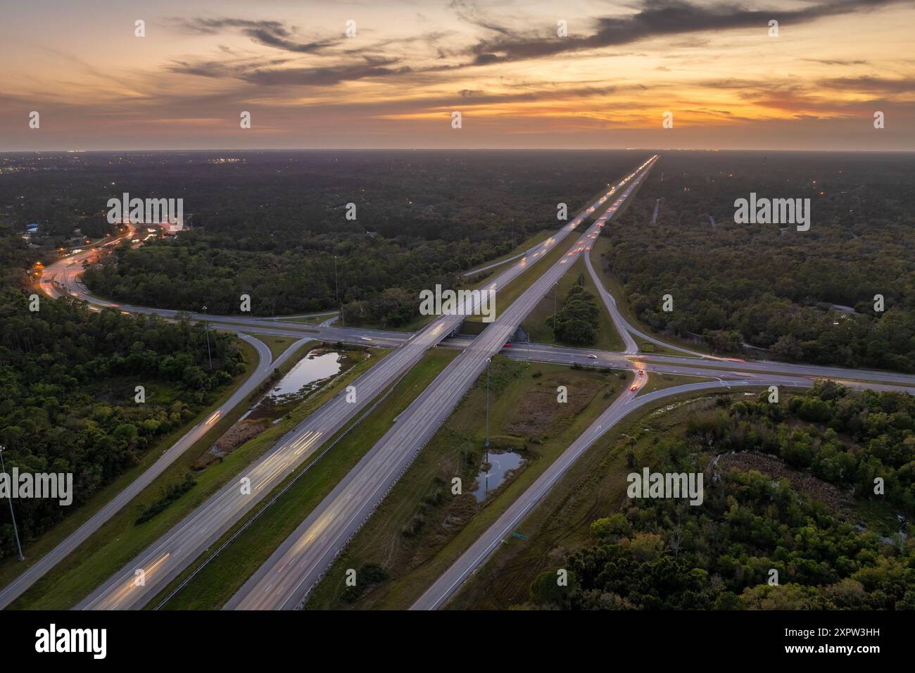 Wide multilane highway crossroads in Florida, USA with fast driving ...