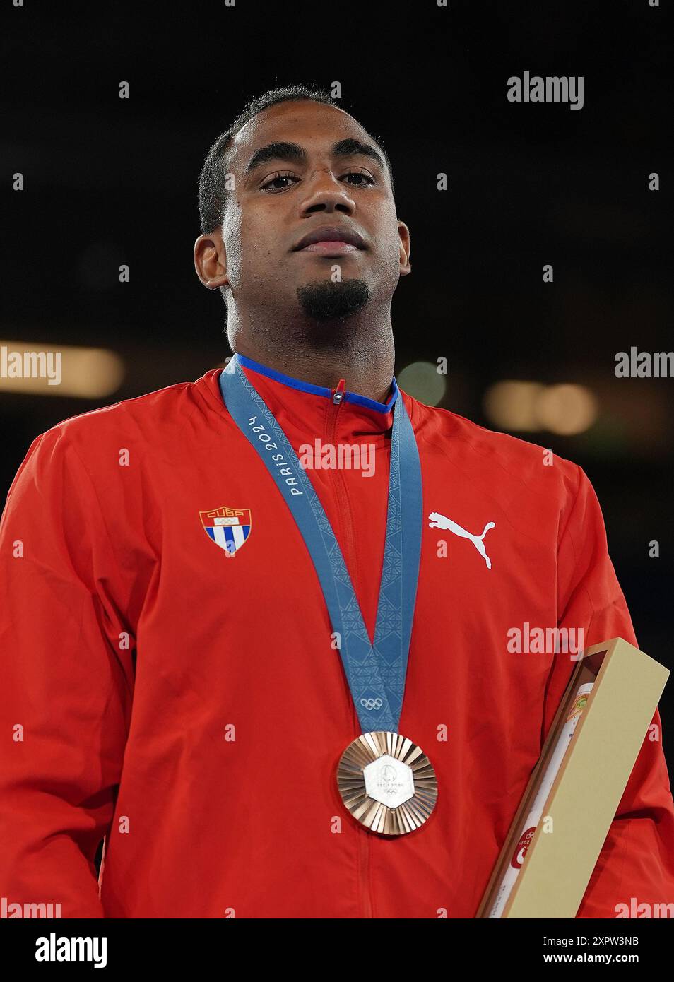 Paris, France. 7th Aug, 2024. Bronze medalist Arien Lopez Cardona of ...